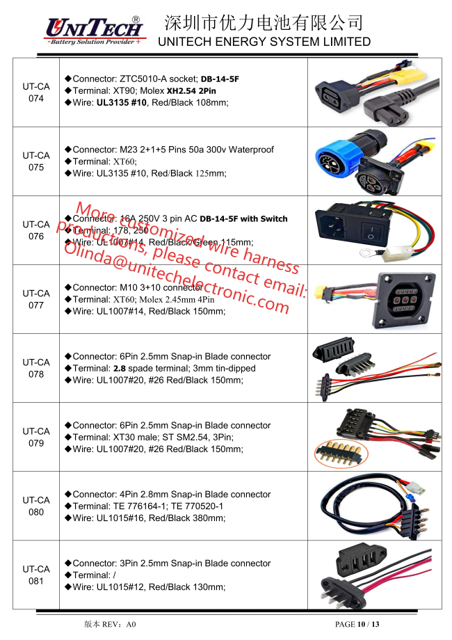 Waterproof & snap-in blade connector wire harness, XT30 XT60 XT90, M23, IEC inlet power cable assembly