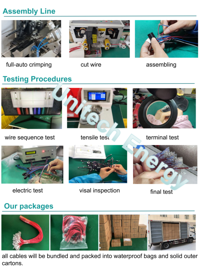 Custom wire harness assembly line, auto crimping, wire cutting, electrical test, tensile test, visual inspection and waterproof package