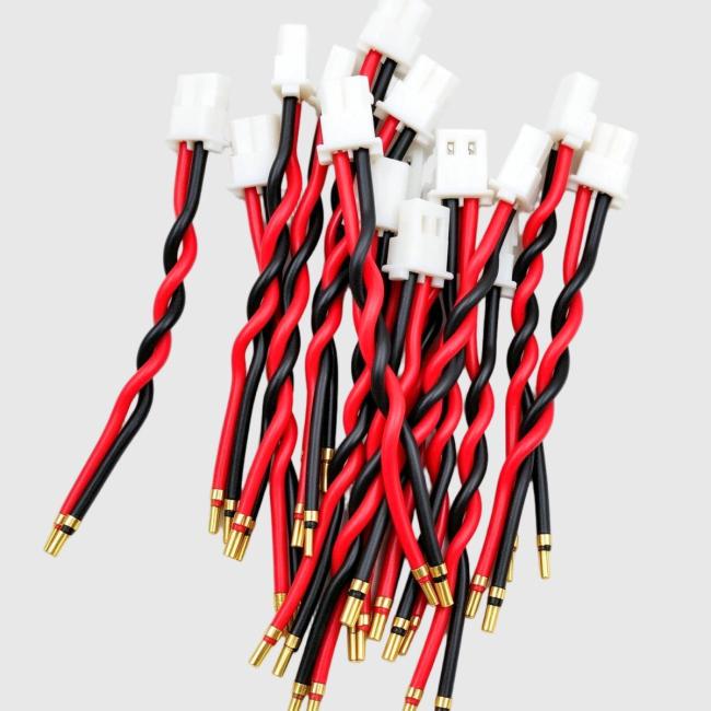Bulk 2P red black twisted wire harness, white connector with gold-plated banana terminals for FPV battery