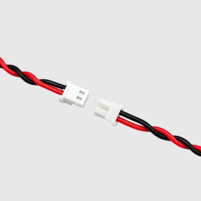 2 pin red black twisted pair wire harness, male and female white plastic connector for electronic power connection