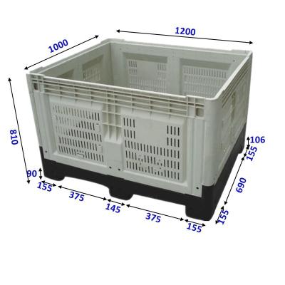 China Contenedor de paletas de plástico plegable de 1200*1000*810 mm de dimensiones externas para la industria en venta