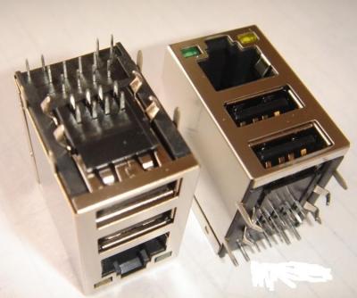 中国 RJ45 + 100/1000 の基盤T 磁気モジュールとの USB*2 RJ45 ジャック 販売のため