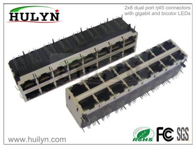 Cina 2X8 ha impilato il RJ45 Jack con il trasformatore di gigabit ed il LED in vendita