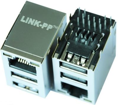 中国 LED および変圧器 10/100/1000Base-T が付いている RU1-161A9WGF RJ45 USB の積み重ね 2.0 販売のため