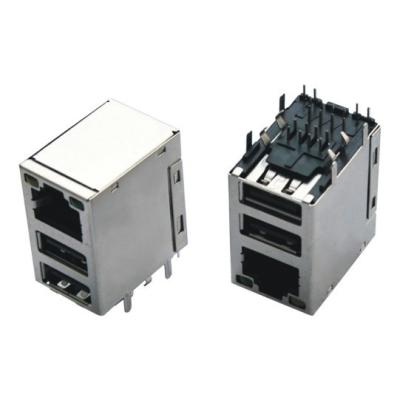 Cina TRASFORMATORE DEL CONNETTORE DEL LED RJ45 USB, RJ45 CON LA DOPPIA PRESA DI USB in vendita
