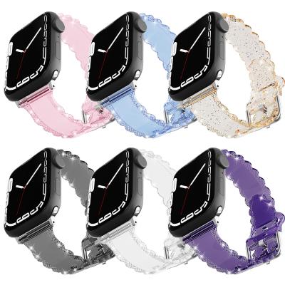 China Estilo de lujo popular para el reloj Apple 45mm Clear Glitter Lace Diamond Replacement Band en venta