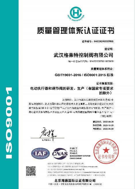 ISO - Wuhan Grat Control Valve Co., Ltd.