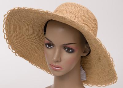 Cina il grande bordo di 12cm lavora all'uncinetto i cappelli di Sun della rafia, cappello naturale della treccia della rafia di colore del fiore per modo in vendita