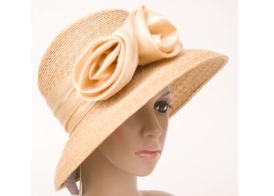 Cina Cappelli di paglia delle donne della treccia della paglia con la decorazione delle sete, cappello di paglia beige naturale in vendita