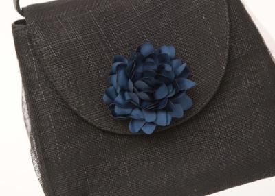 Cina borsa nera di Sinamay del partito di 25cm x di 20cm per le donne, borse di mano delle signore con il fiore della marina in vendita