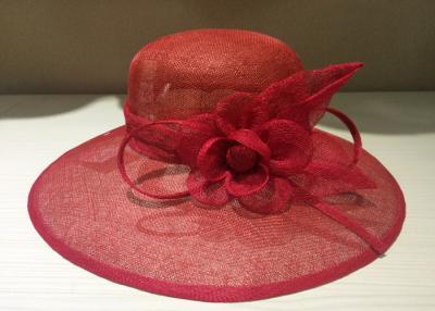 Cina protezione solare rossa molle dei cappelli del ricevimento pomeridiano del giardino di Sinamay del bordo di 12cm per le ragazze in vendita