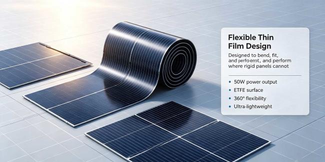 ETFE Flexible Solar Panel showing bendable form factor and sleek design