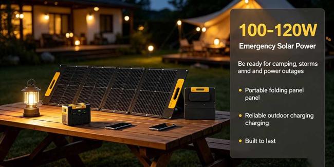 120W Solar Charger showing detailed construction and output ports