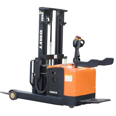 Κίνα CQD20 2ton 2000kg Stand-on Electric Reach Stacker Truck με 3,5m 3500mm Duplex Mast προς πώληση