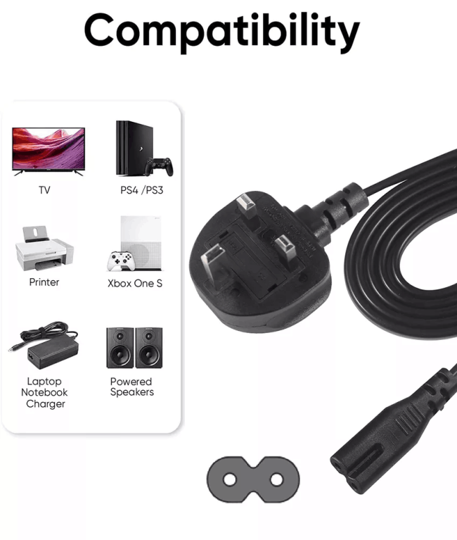 UK to IEC C7 power cord close-up