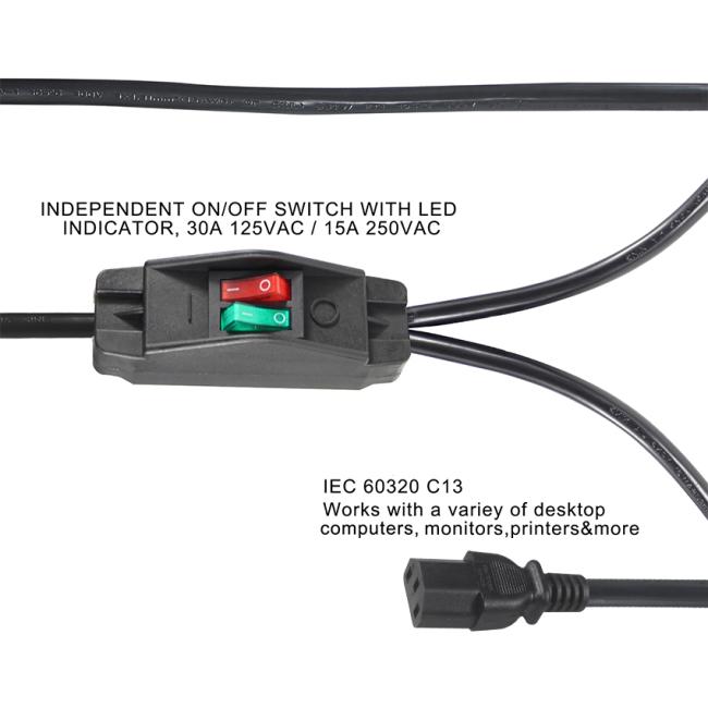Side view of Y-split power cord