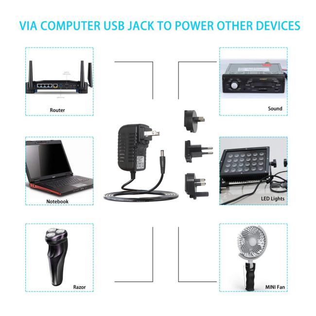 9V 1A Power Adapter with different plug types