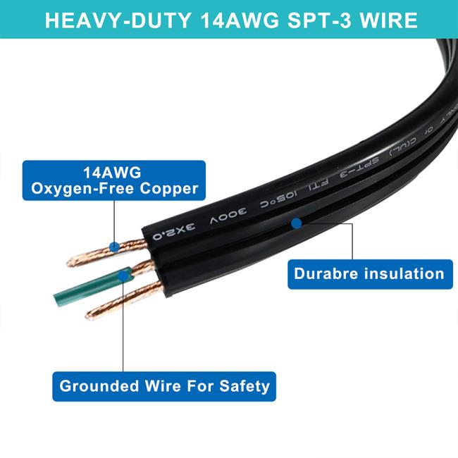 14 AWG SPT-3 Flat Wire Power Cord thickness comparison