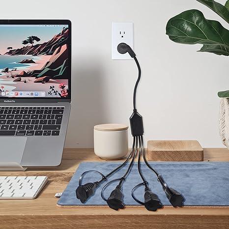 NEMA 5-15P to 4-Way Power Splitter Cord - Front View