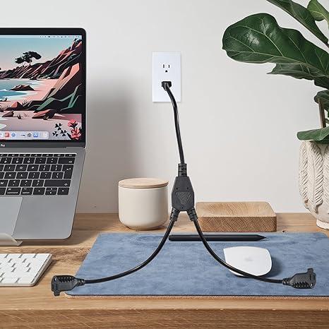 NEMA 5-15P to 4-Way Power Splitter Cord - Side View