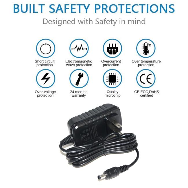 Side view of power adapter showing dimensions