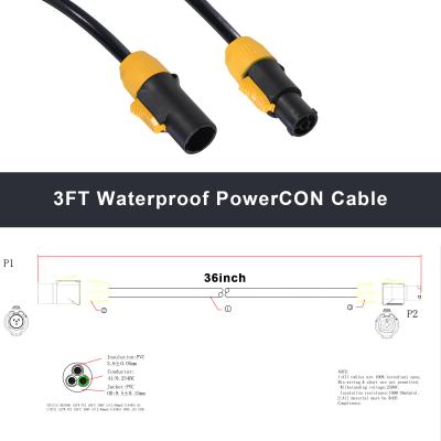 중국 파워콘 케이블 3FT 14AWG 파워콘 True1 남성에서 여성 확장 케이블 야외 20A 무대 조명을위한 방수 판매용