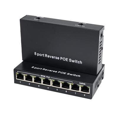 China 8-poort omgekeerde PoE-switch met 12V gelijkstroomuitgang voor IP-camera's Te koop