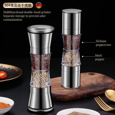 Chine Épaisseur réglable Bouteille en verre à double tête Saline et poivre Moulin de broyage pour restaurant à vendre