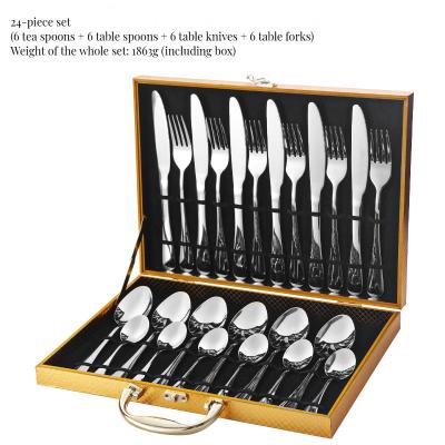 Chine 24 pièces d' or de luxe Cuillère à soupe et fourchette Set d' argent pour mariage en acier inoxydable à vendre