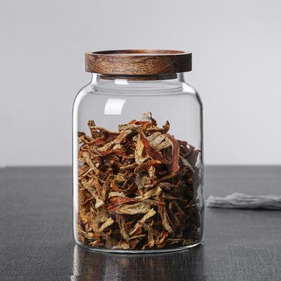 Κίνα Γυάλινο βάζο με ξύλινο κάλυμμα Σύγχρονη κλασική αποθήκευση καρυκευμάτων τροφίμων για ξενοδοχεία Σπιτικές κουζίνες προς πώληση