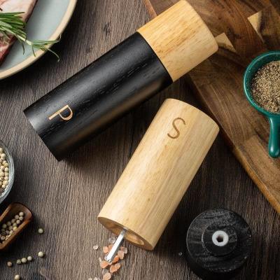 Chine Taille personnalisée de 7 pouces de chêne de sel et de poivre en bois avec broyeur en céramique réglable à vendre