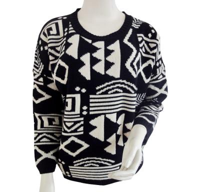 China Gelaten vallen van de de Damestrui van de schouder Azteekse jacquard de sweaters Zwarte basis met witte Aztec Te koop