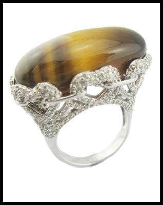 Chine Année éblouissante pierre précieuse Anneaux en argent sterling Oeil de tigre pierre sterling bande d'argent sterling Anneau sterling argent unique à vendre