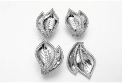 Chine Les boucles d'oreille rayées de feuilles 925 séries argentées de nature de boucles d'oreille de la CZ ont adapté aux besoins du client à vendre