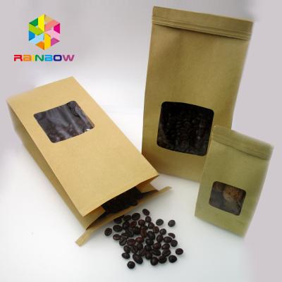 China Custom Printed Foil Lined Kraft Paper Stand Up Pouch Bag With Clear Window For Coffee Bean for sale