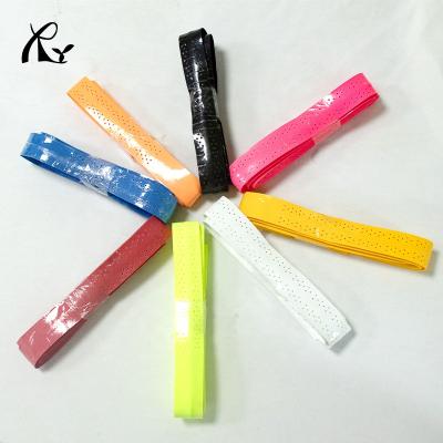 China Wholesale Cheap PU Leather Grip Strip Punched Embossed Printing Hand Glue Fishing Rod Anti-Skid Badminton Racket Sweatband for sale