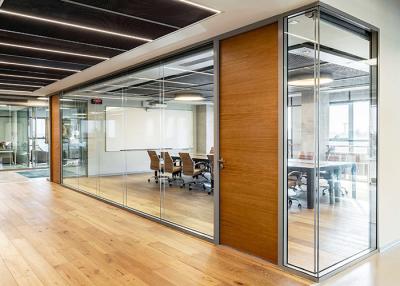 China Office Glazed Wall Partition Metal Frame 3mm Aluminum With Steel Stable For Insulation Frameless Design for sale