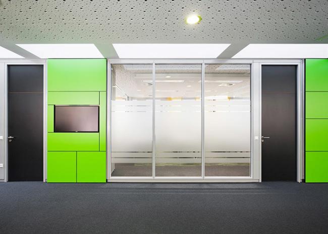 Frosted glass partition close-up detail