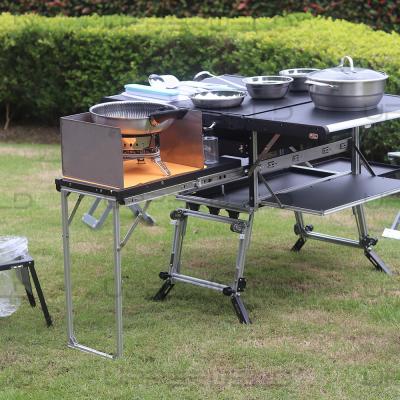 China Modernes Design Camping Küche Tisch mit Aufbewahrung Schrank Weißpapierbox Paketmethode zu verkaufen