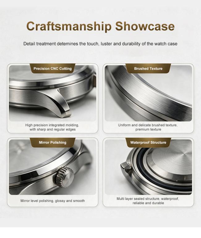 5-axis CNC precision cutting and mirror polishing on waterproof watch cases.