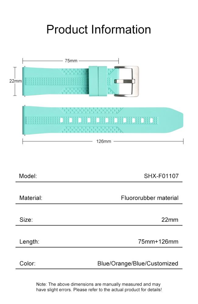 Technical specs for VortexGrid FKM strap showing 22mm width.