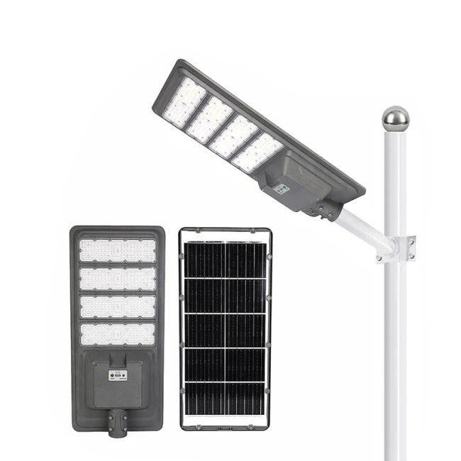 Solar street light in rainy conditions demonstrating waterproof features