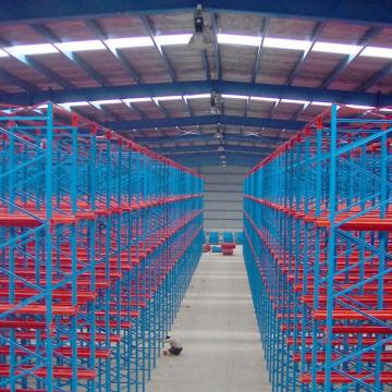 Industrial warehouse racking system in operation