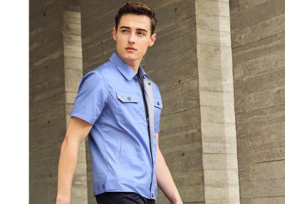 China Industrielle Arbeits-Uniform-Twill-Ingenieur-Himmel-Blau der Polyester-Baumwollkurzen ärmel zu verkaufen