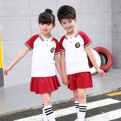 China Polyester-Kinderschuluniform-Satz-Drehung - unten Kragen-Farbkombination zu verkaufen