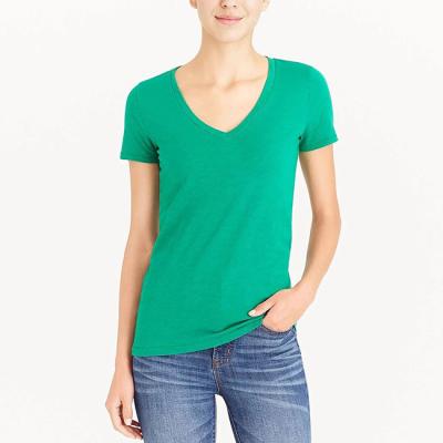 China Der V-Ausschnitts-Baumwollzufällige T-Shirts der Sommer-Frauen, Jersey-Knit-Damen schließen Spitzen kurz zu verkaufen