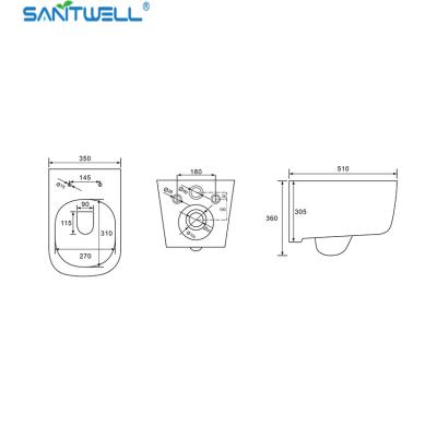 중국 Sanitwell SWJ1225 욕실 화장실 흰색 변기 림리스 플러시 판매용
