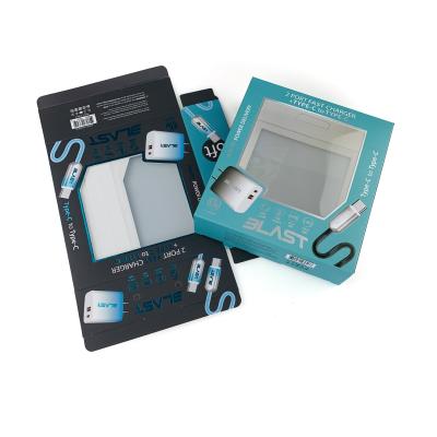 China Custom Logo hot foil folded Electronics Products Packaging Box USB Data Cable Paper Box Packaging with PVC Window for sale