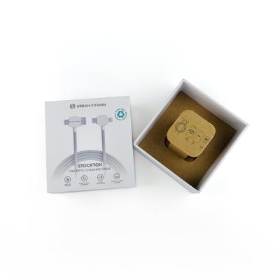 China Eco-friendly Custom logo Rigid boxes with kraft paper tray for usb data cables electronic product charger packaging paper box for sale