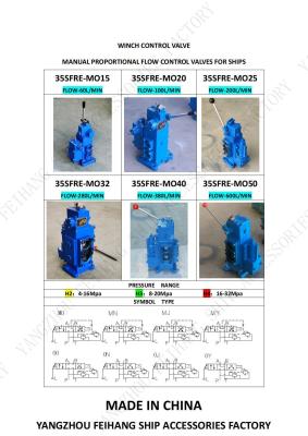 China Prestatieparametertabel voor 35SFRE-MO25-H4 WINCH REGELKLEP & Marine Handmatige Proportionele Stroomrichting Compound Klep Te koop